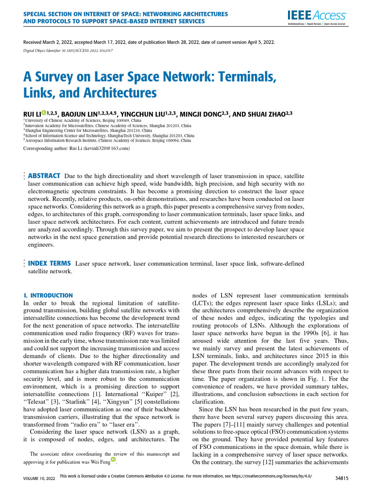 A Survey On Laser Space Network Terminals Links and Architectures | PDF