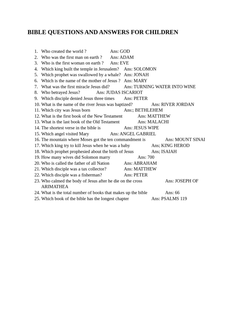 Bible Questions and Answers for Kids | PDF