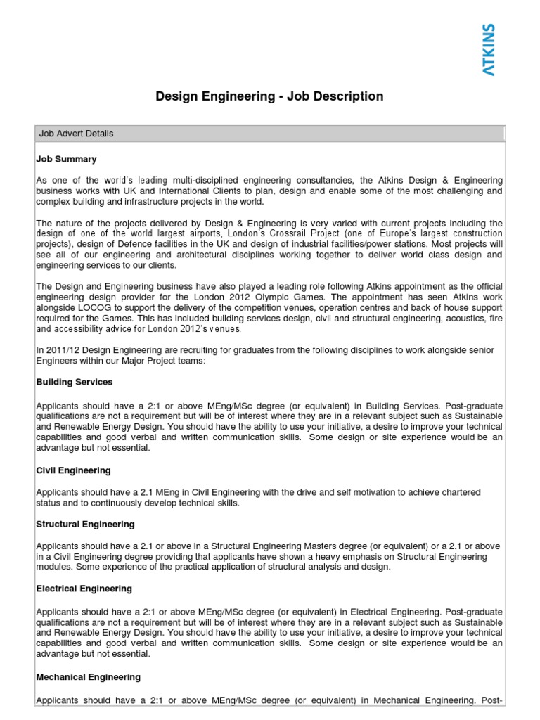 Design and Engineering Job Description EMP | PDF | Engineering ...