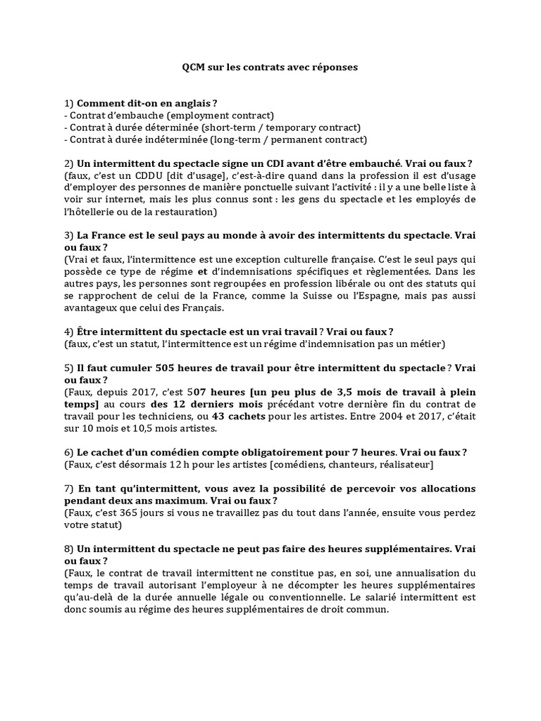Correction QCM Contrats | PDF