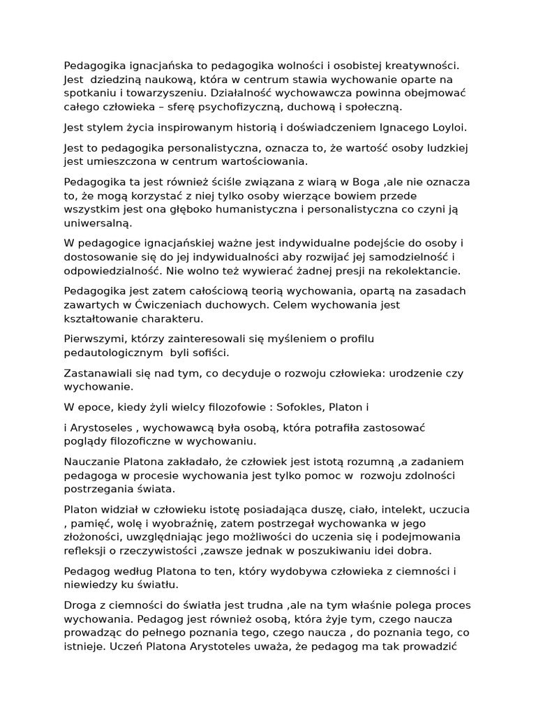 Praca Na Pedagogike - Czym Jest Pedagogika Ignacjanska | PDF