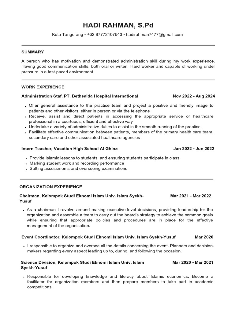 RESUME HADI RAHMAN | PDF