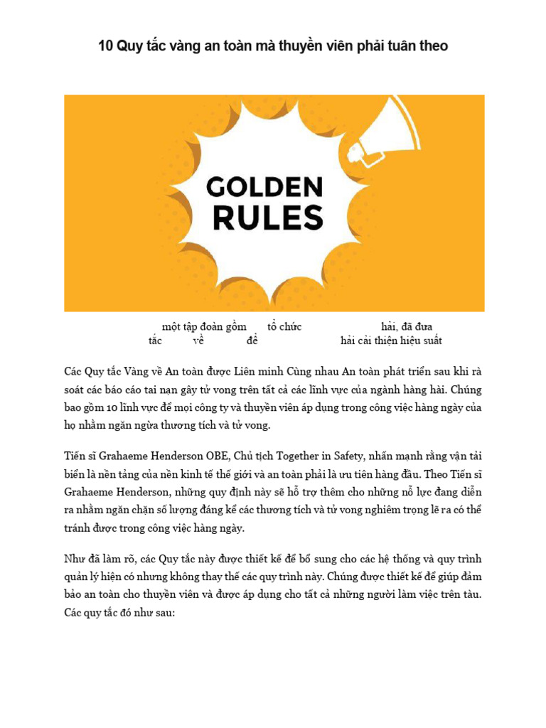 10 Golden Safety Rules For Seafarers To Live by | PDF