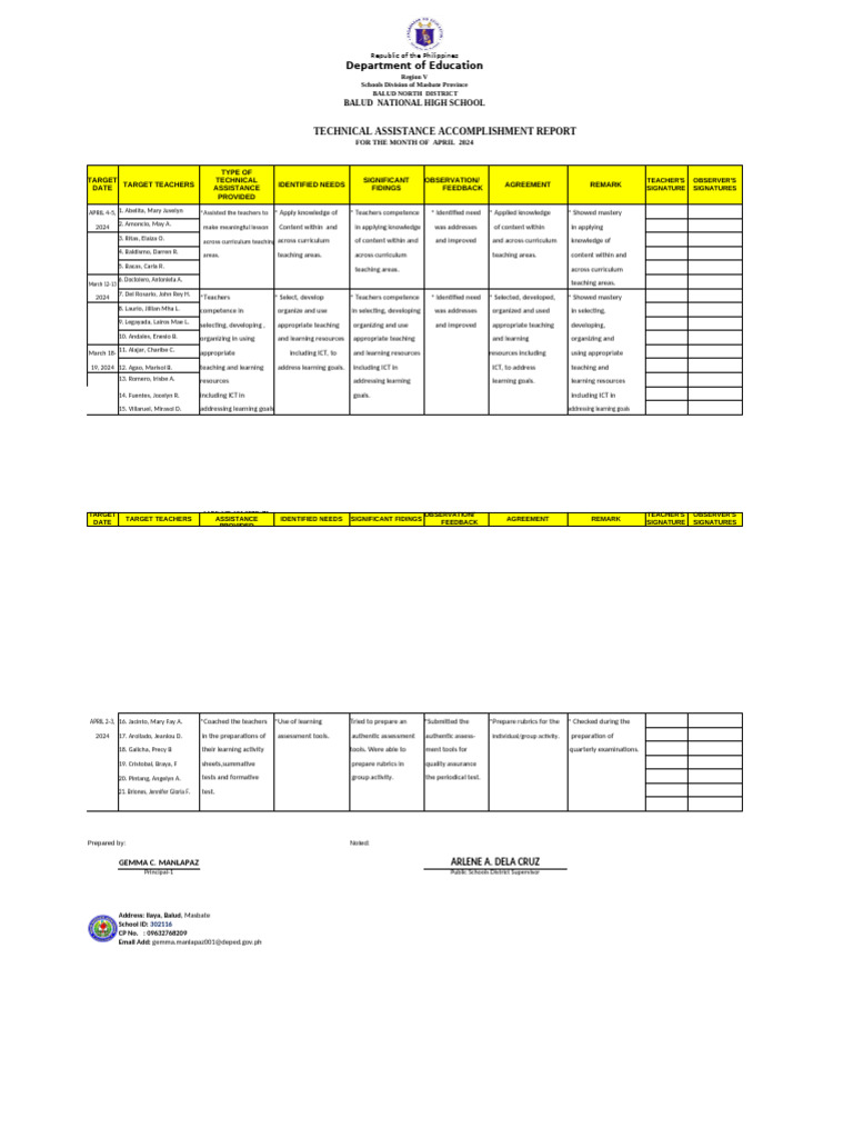 Technical Assistance Plan Accomplishment Report | PDF