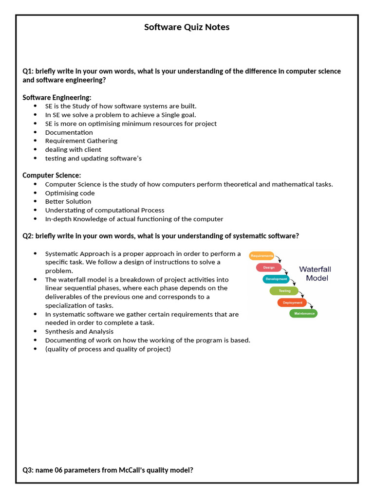 Software Quiz Notes | PDF