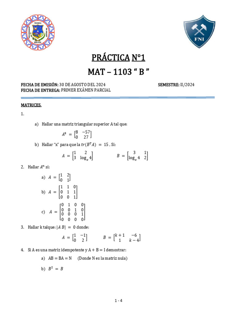 Práctica 1 MAT 1103 B 2-24 | PDF