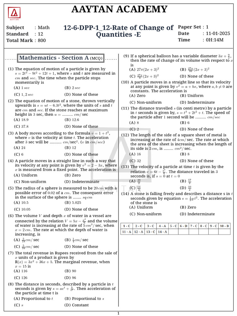 12-6-DPP-1 12-Rate of Change of Quantities - E 1723814228 | PDF