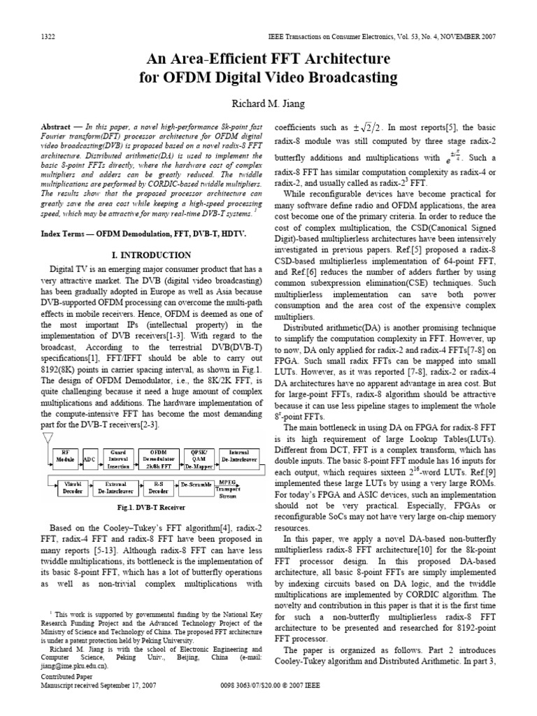 An Area-Efficient FFT Architecture For OFDM Digital Video Broadcasting | PDF