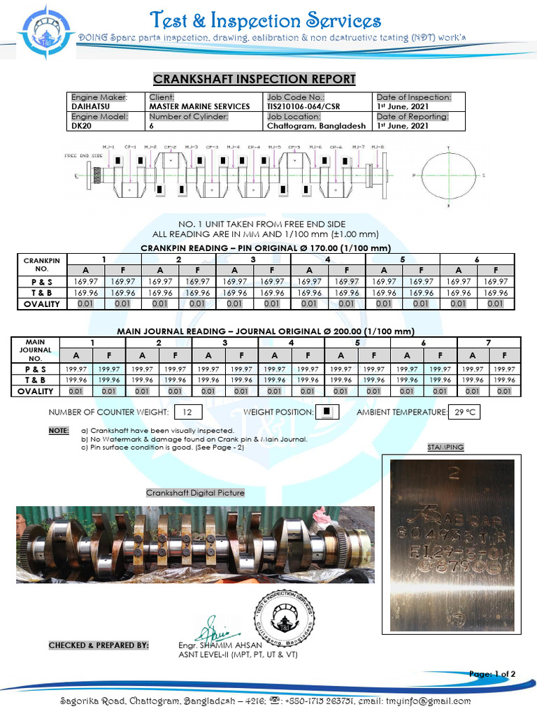 Daihatsu 6DK20 (Crankshaft Inspection Report) | PDF