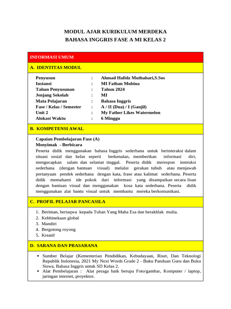 MODUL AJAR KURIKULUM MERDEKA 2c | PDF