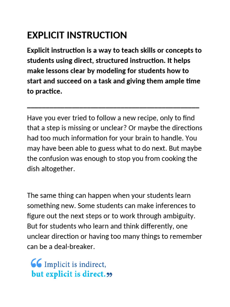 Explicit Instruction | PDF