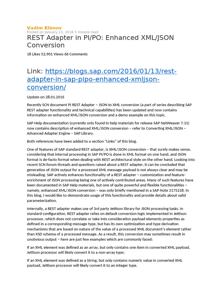 REST Adapter in PI_PO - Enhanced XML_JSON Conversion | PDF REST Adapter in PI_PO - Enhanced XML_JSON Conversion | PDF