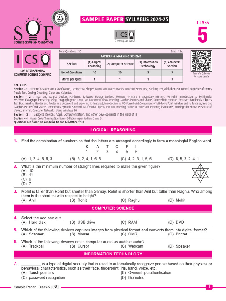 Icso Sample Paper Class-5 | PDF