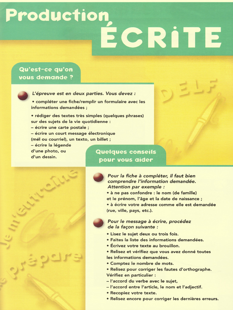 Preparation Au DELF A1 写作 | PDF