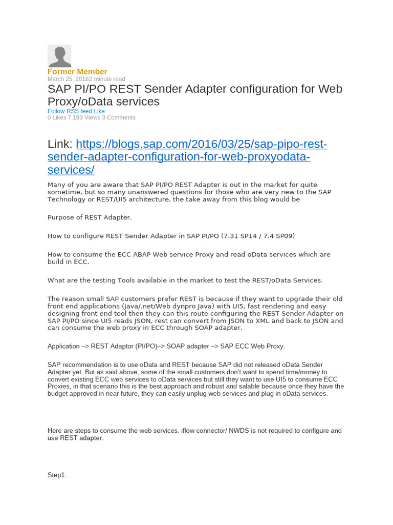 REST Sender Adapter Configuration For Web Proxy - OR - Odata Services | PDF