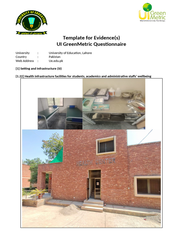 Template For Evidence (S) Ui Greenmetric Questionnaire | PDF