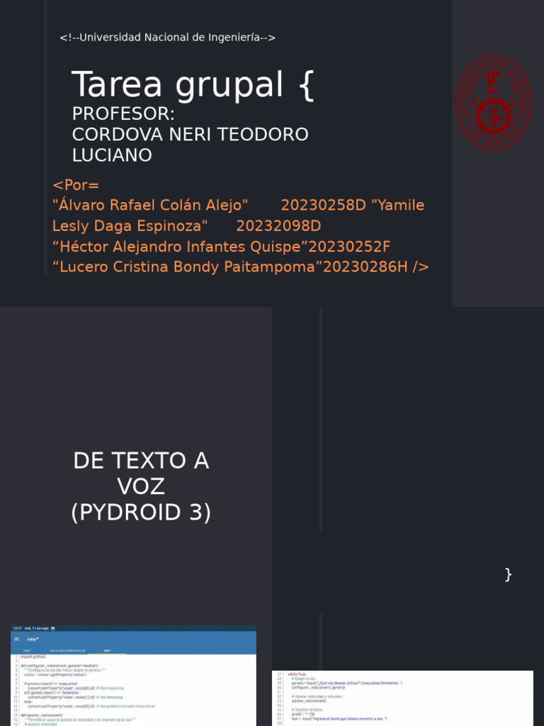 Tarea Grupal. Audio A Texto y Texto A Audio | PDF