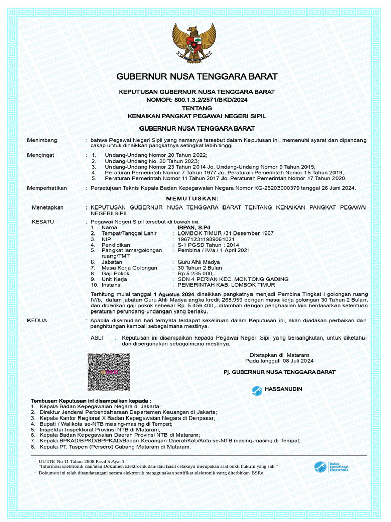 SK PANGKAT IV.B H. IRFAN | PDF