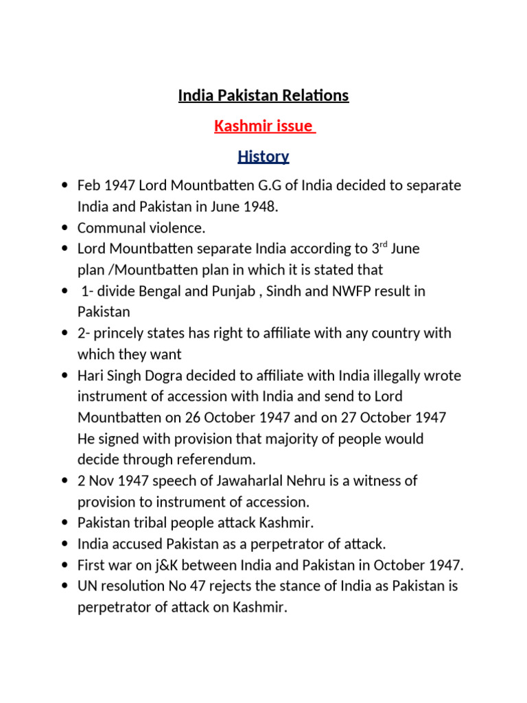 Indo-Pak Relations Kashmir Issue | PDF