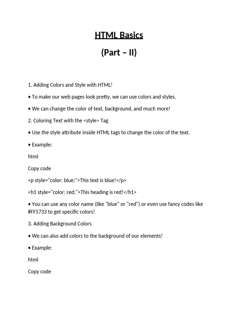 HTML Basics (Part - II) | PDF