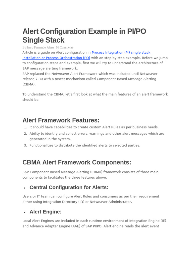 Alert Configuration Example in PI - PO | PDF