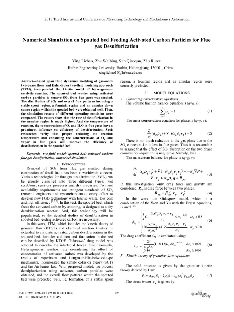 Numerical Simulation On Spouted Bed Feeding Activated Carbon Particles For Flue Gas ...