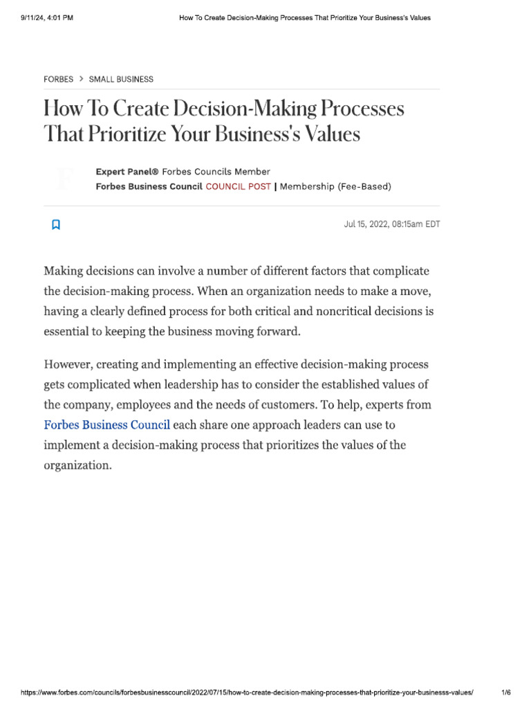 How To Create Decision-Making Processes That Prioritize Your Business's ...
