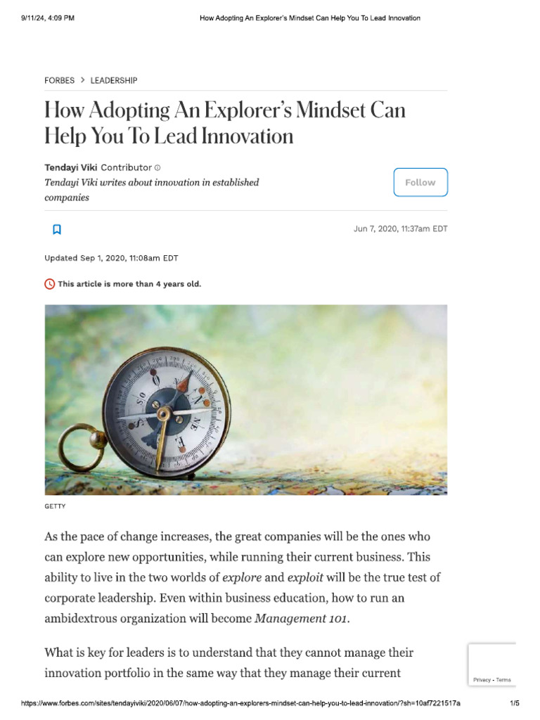 How Adopting An Explorer's Mindset Can Help You To Lead Innovation | PDF