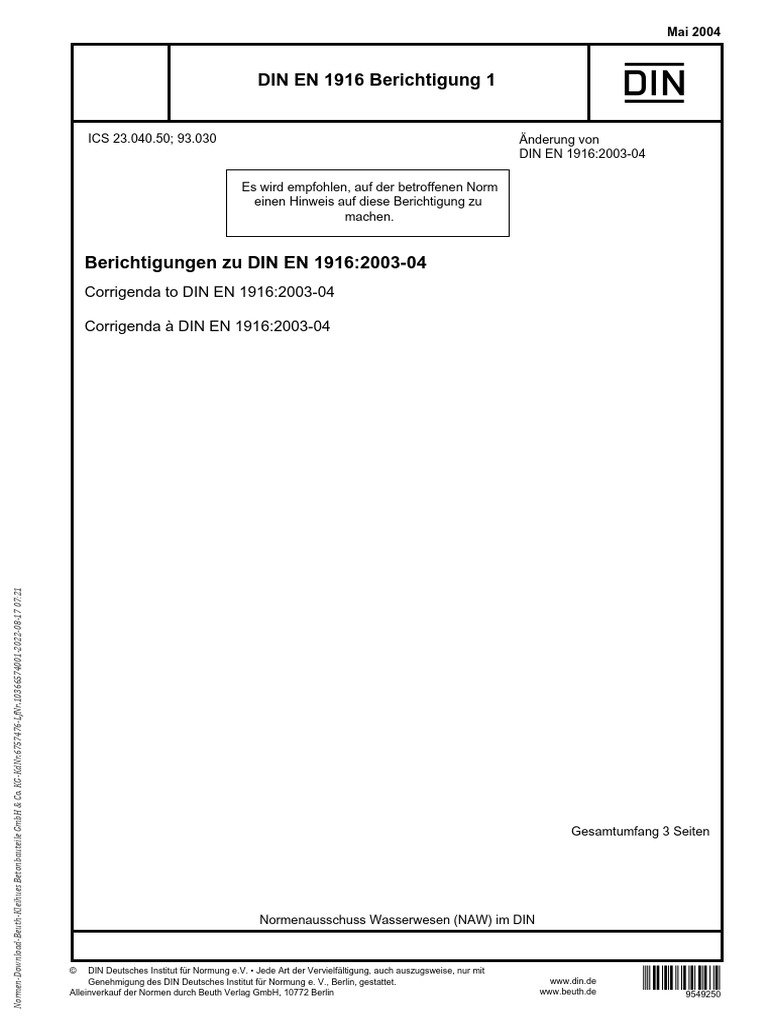 DIN EN 1916 Berichtigung 1 | PDF