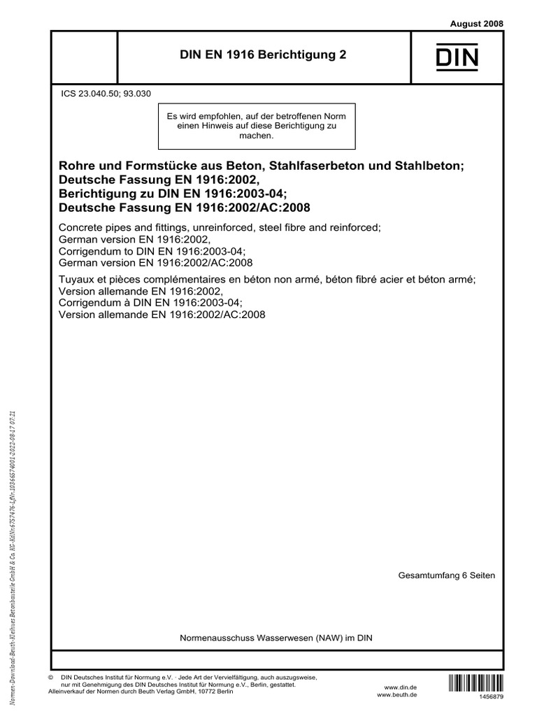 DIN EN 1916 Berichtigung 2 | PDF