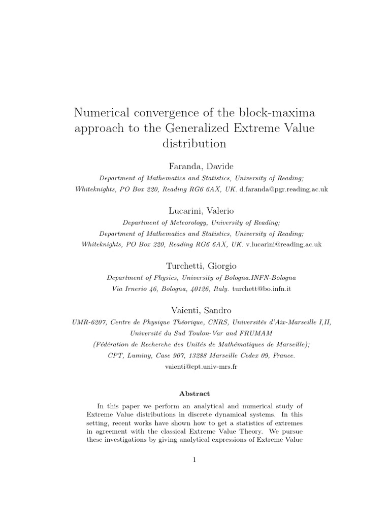 Numerical Convergence of The Block-Maxima Approach To The GEV Dist | PDF
