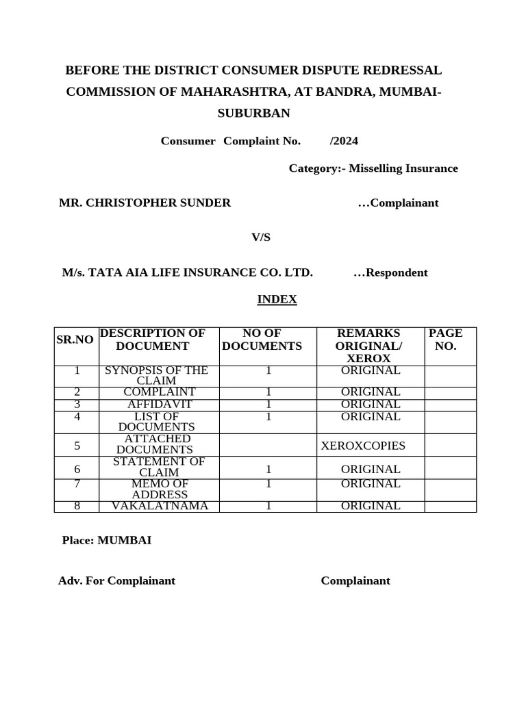 Consumer Compliant Christopher Sunder Draft 8TH Sep 24 | PDF