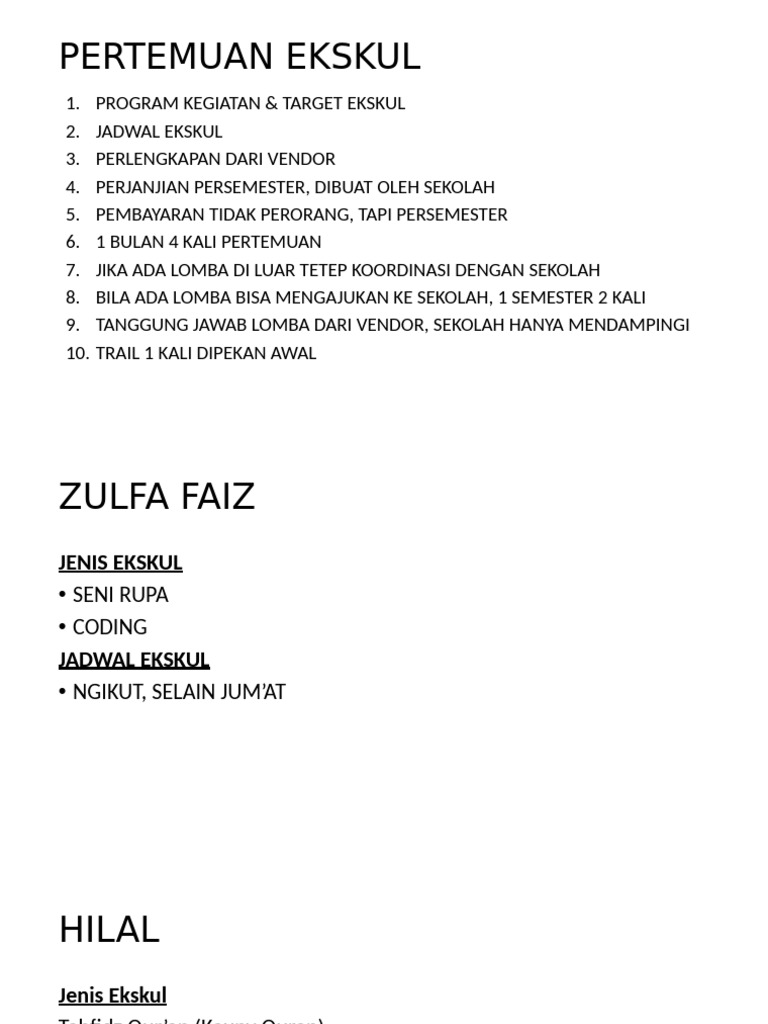 Pertemuan Ekskul | PDF