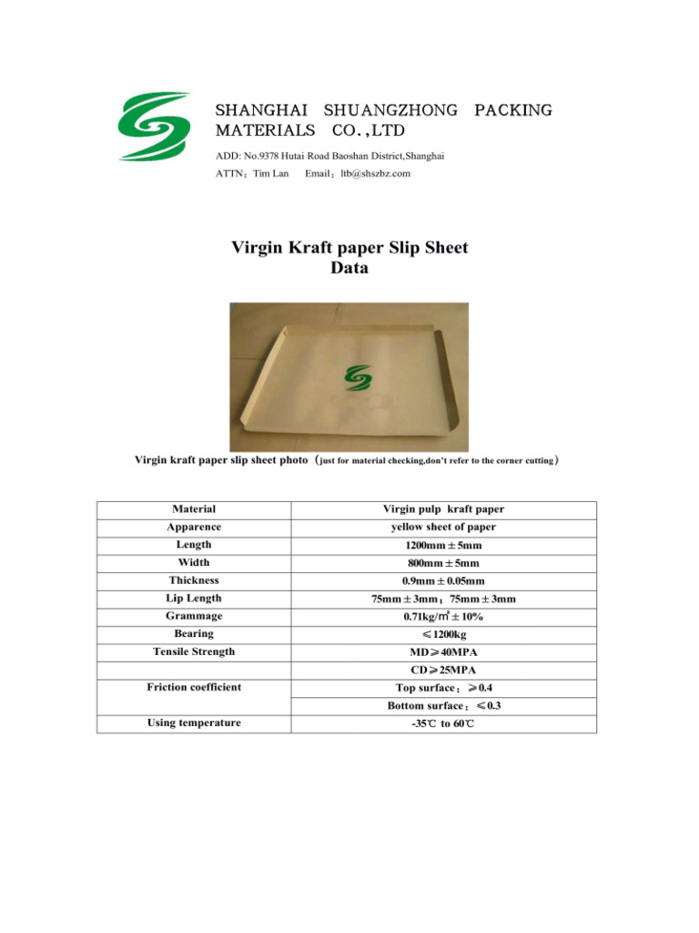 Virgin Kraft Paper Slip Sheet Data | PDF