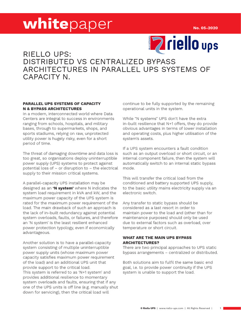 Distributed Vs Centralized Bypass Architectures in Parallel UPS Systems ...