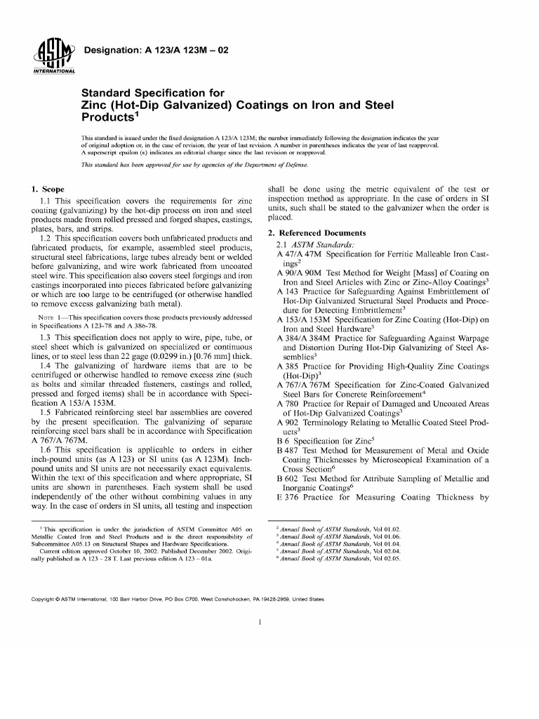 ASTM A123 Hot Dip Gal | PDF