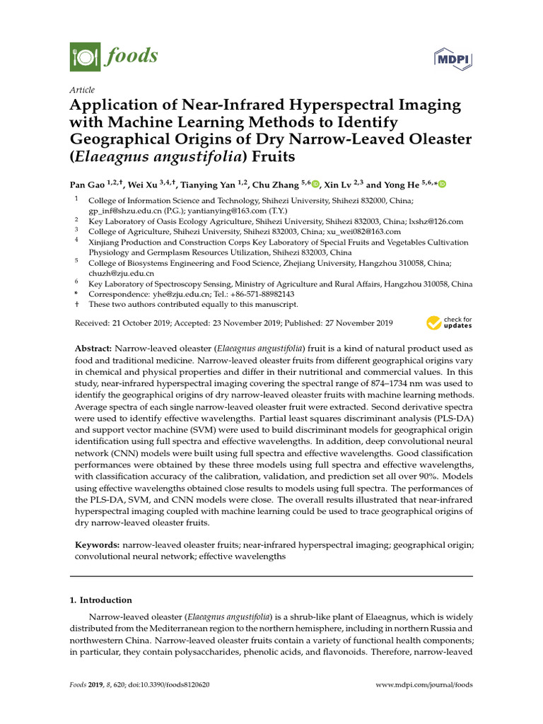 Application of Near-Infrared Hyperspectral Imaging | PDF