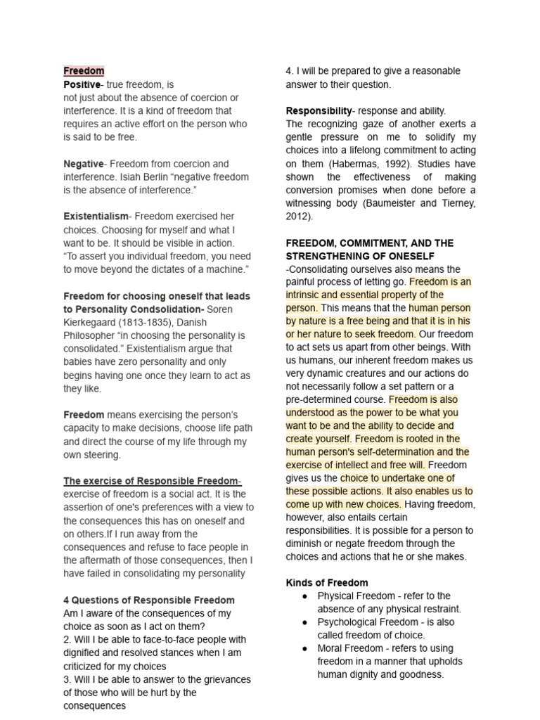 K12 Philosopy Reviewer (Freedom, Responsibility, and Intersubjectivity) | PDF