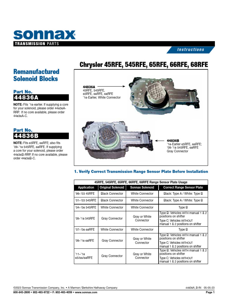 Remanufactured Solenoid Blocks: Chrysler 45RFE, 545RFE, 65RFE, 66RFE ...