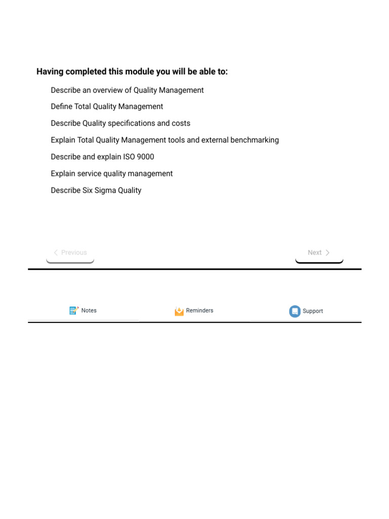 Module 1 - Introduction To Quality Management - Quality Management - Learning Outcomes - en ...