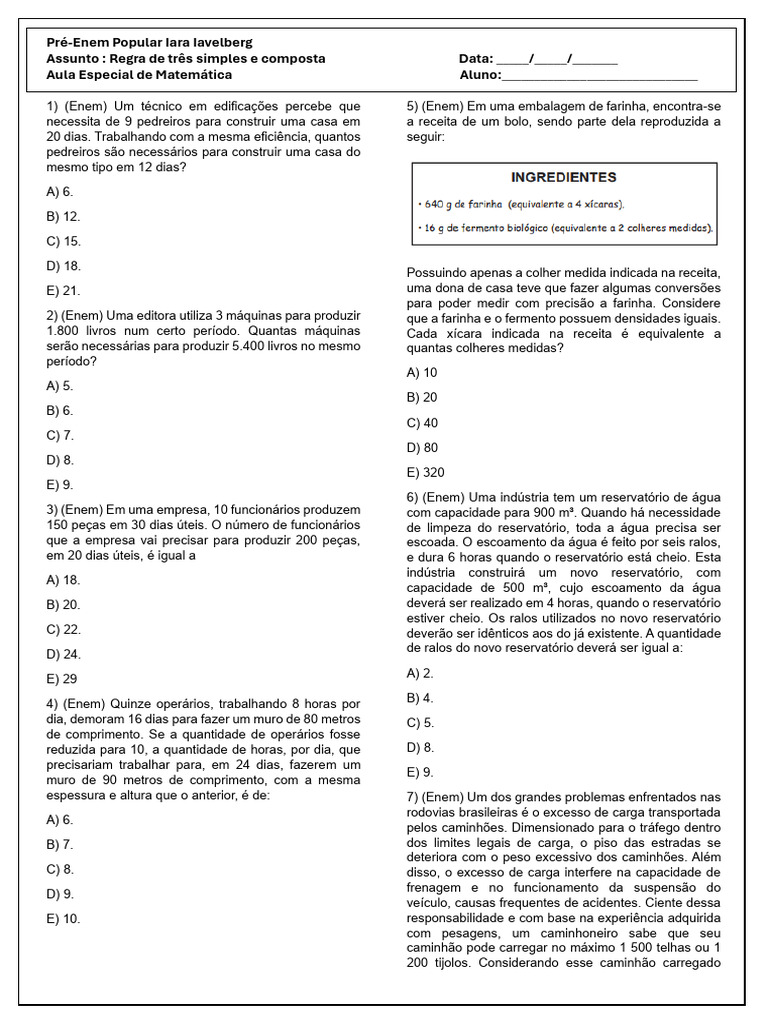 Aula - Especial - Matemática - Regra de 3 - Simples e Composta | PDF