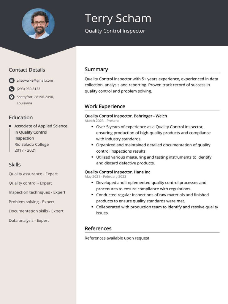Quality Control Inspector CV Example | PDF