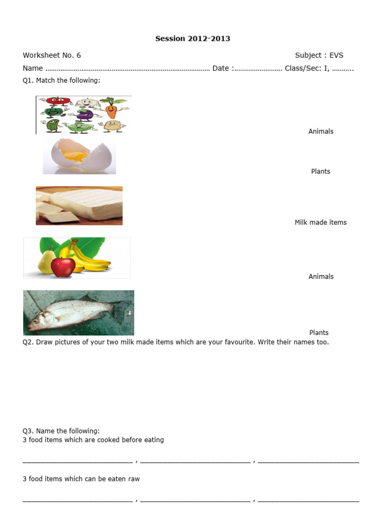 CBSE Class 1 EVS Worksheets | PDF