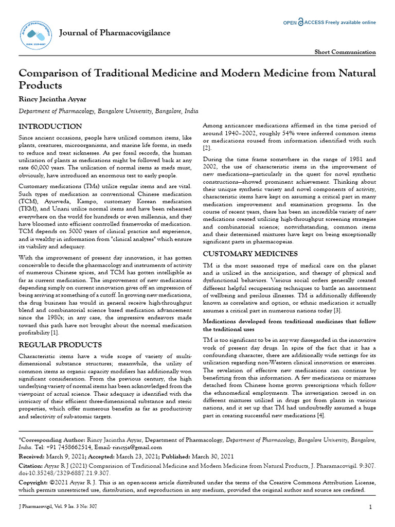 Comparison of Traditional Medicine and Modern Medicine From Natural ...