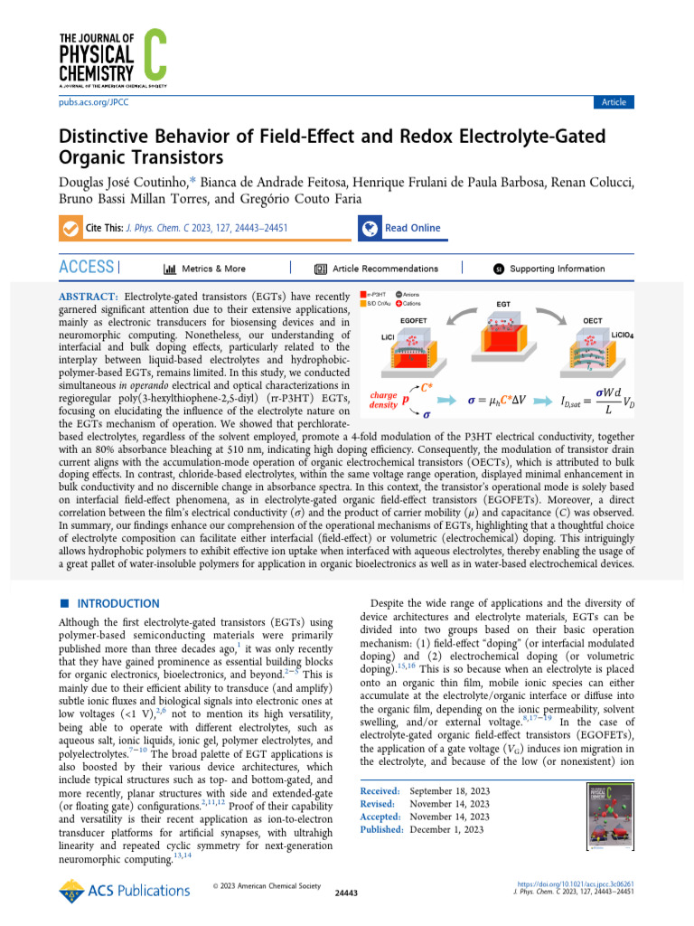 Coutinho Et Al 2023 Distinctive Behavior of Field Effect and Redox ...