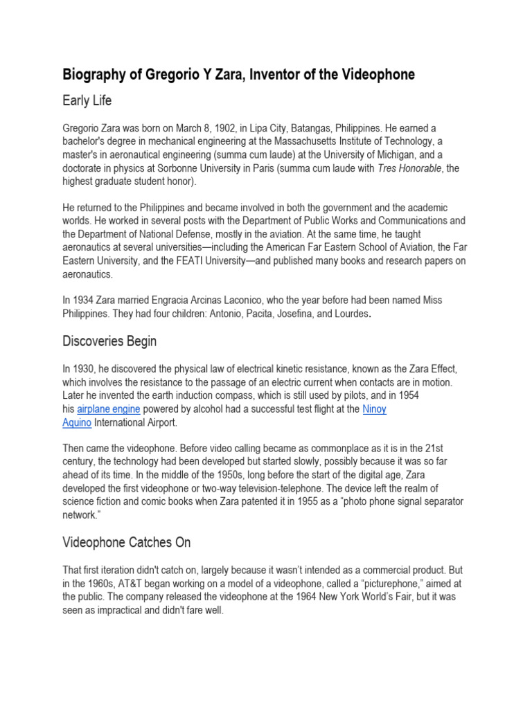 Biography of Gregorio Zara | PDF