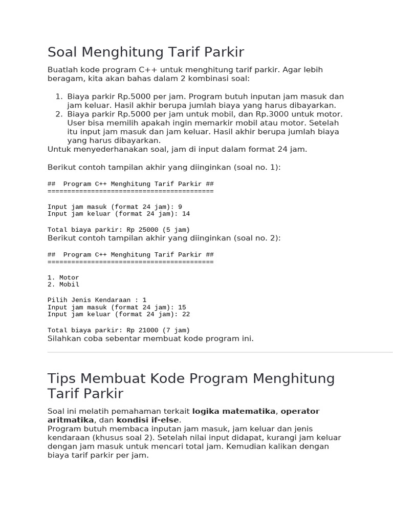 Soal HillClimbing Menghitung Tarif Parkir | PDF