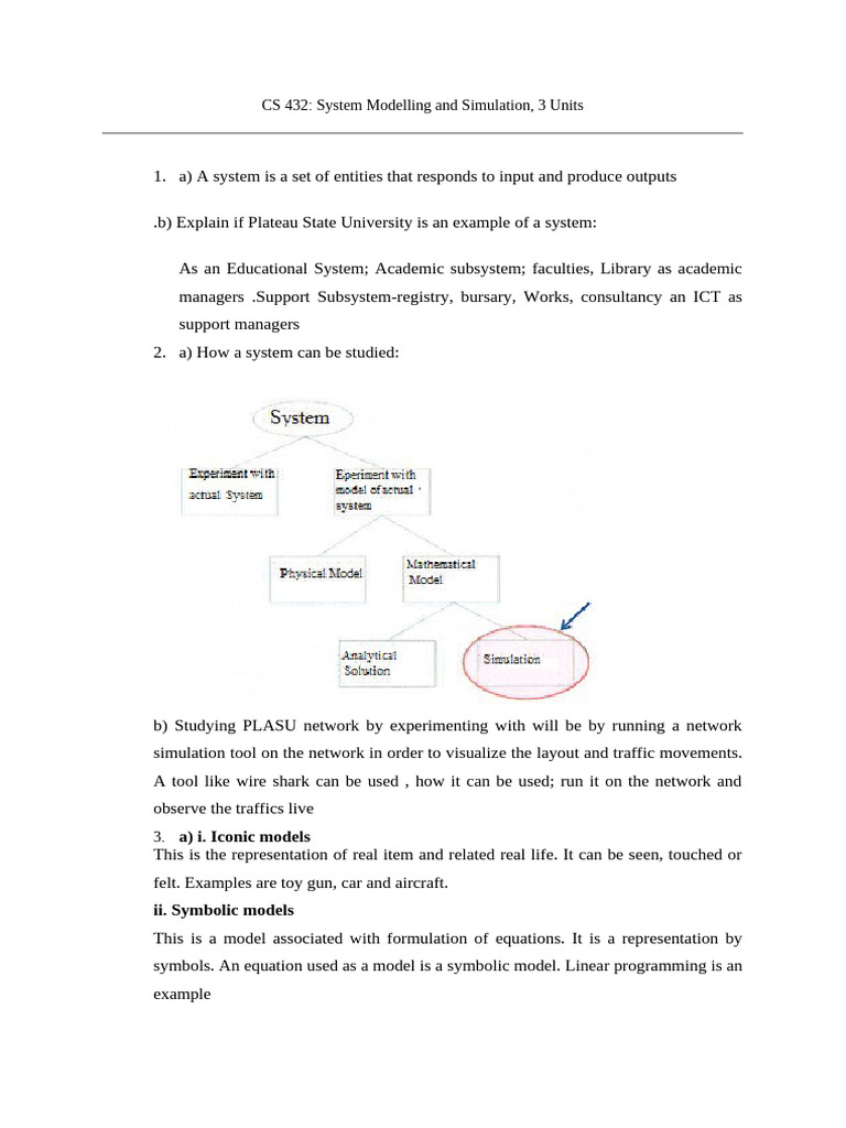 CS 432: System Modelling and Simulation, 3 Units: A) I. Iconic Models | PDF