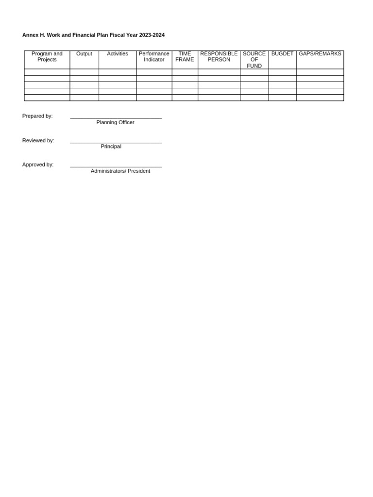 Work and Financial Plan WFP | PDF