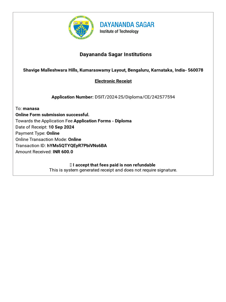 Application Fee Receipt File - Application Fee Receipt PDF | PDF ...